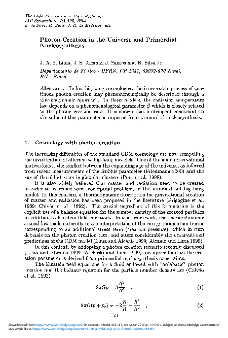 (PDF) Photon Creation in the Universe and Primordial Nucleosynthesis