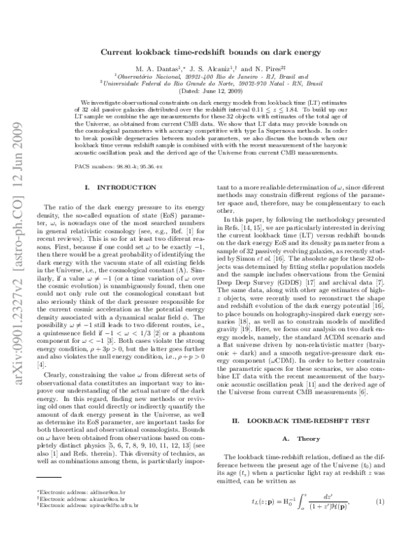 (PDF) Current lookback time-redshift bounds on dark energy