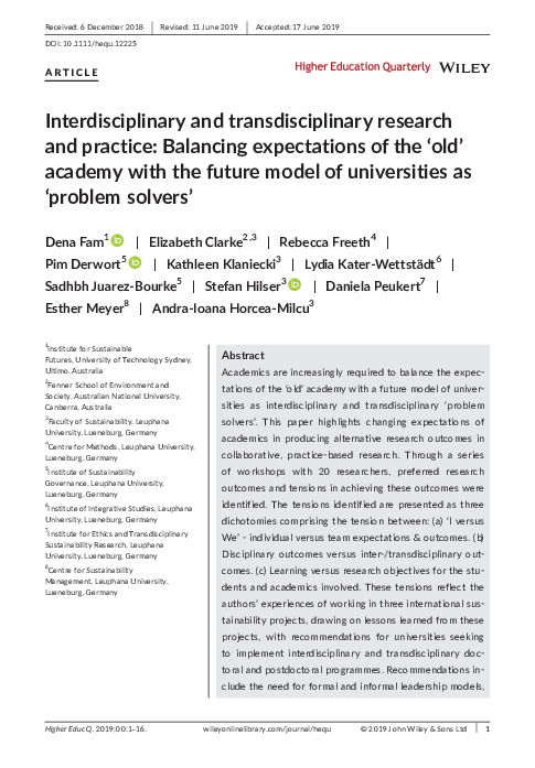 (PDF) Interdisciplinary and transdisciplinary research and practice ...