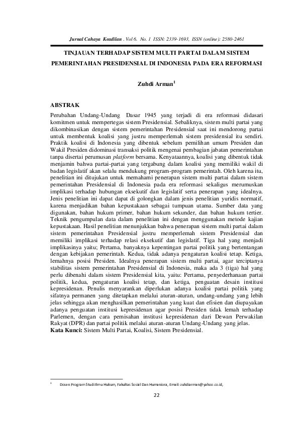 (PDF) Tinjauan Terhadap Sistem Multi Partai Dalam Sistem Pemerintahan ...