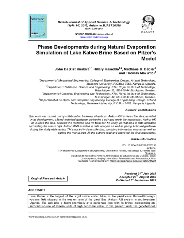 (PDF) Phase Developments during Natural Evaporation Simulation of Lake ...