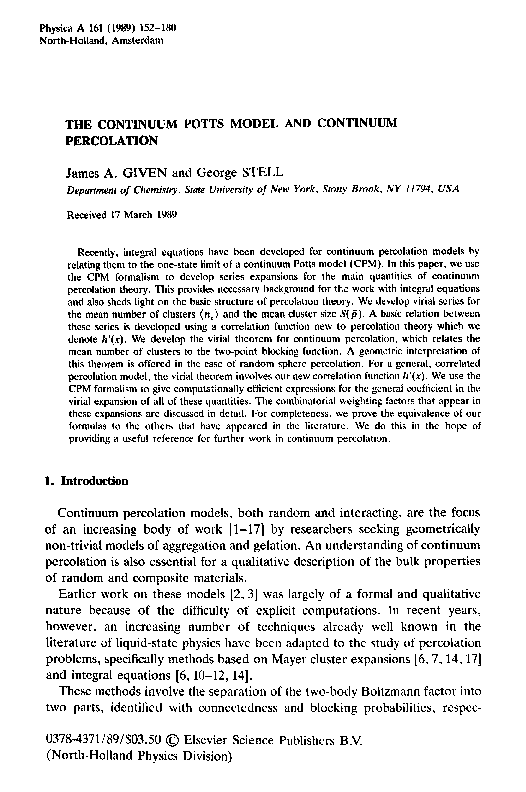(PDF) The continuum Potts model and continuum percolation