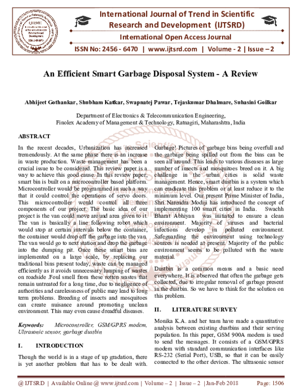 (PDF) An Efficient Smart Garbage Disposal System - A Review