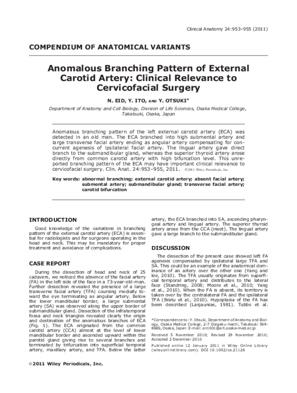 (PDF) Anomalous branching pattern of external carotid artery: Clinical ...
