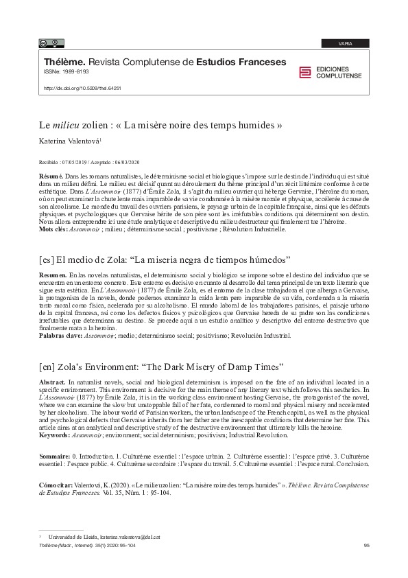 (PDF) Le milieu zolien : "La misère noire des temps humides"