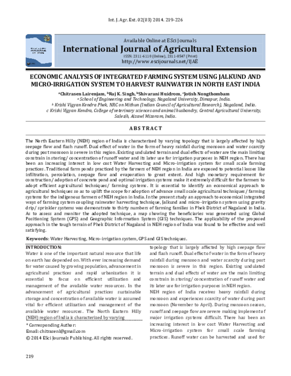 (PDF) Economic Analysis of Integrated Farming System Using Jalkund and ...