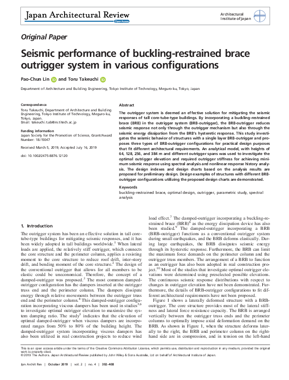 Pdf Seismic Performance Of Buckling Restrained Braced Frames With Eccentric Configurations