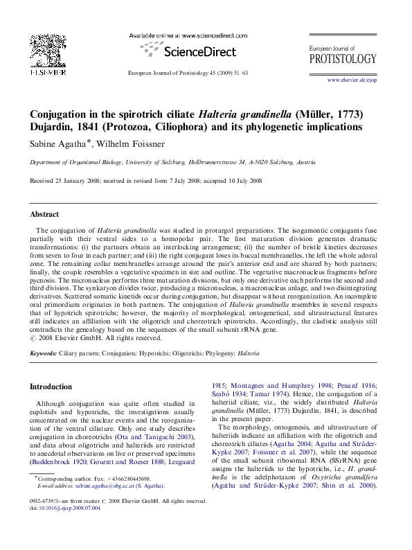 (PDF) Conjugation in the spirotrich ciliate Halteria grandinella ...