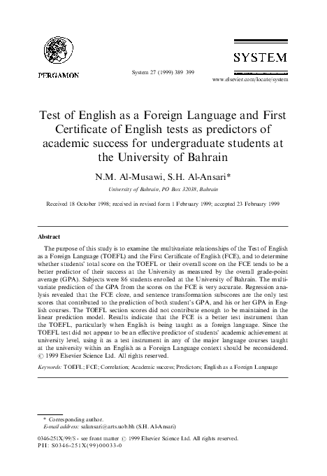 (PDF) Test of English as a Foreign Language and First Certificate of ...