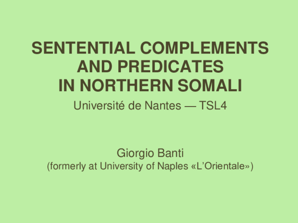 (PDF) Banti 2021 Sentential complements and predicates in Northern Somali