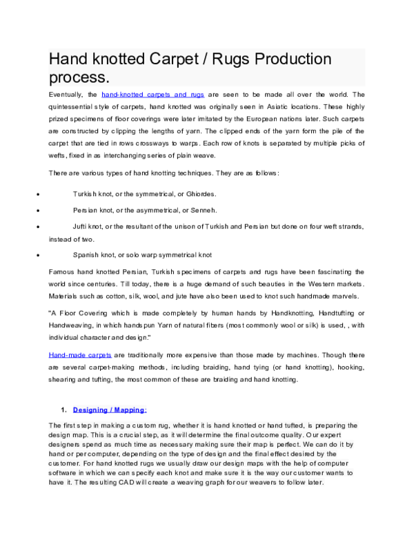 (DOC) Hand knotted Carpet / Rugs Production process