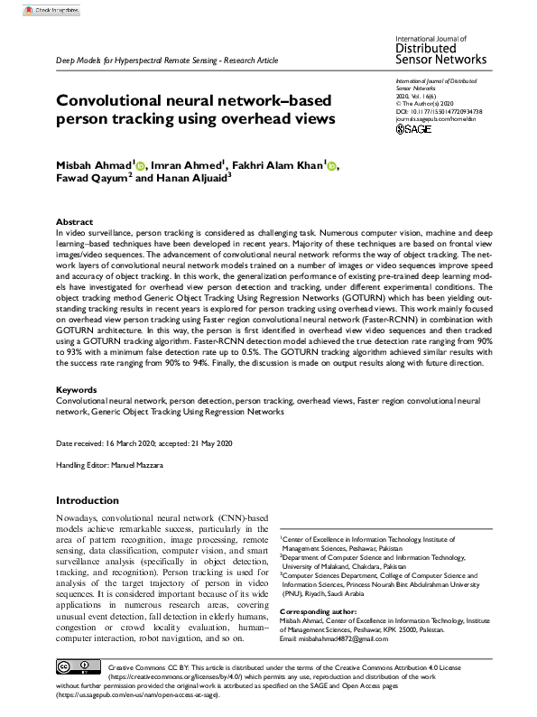 (PDF) Convolutional neural network–based person tracking using overhead views