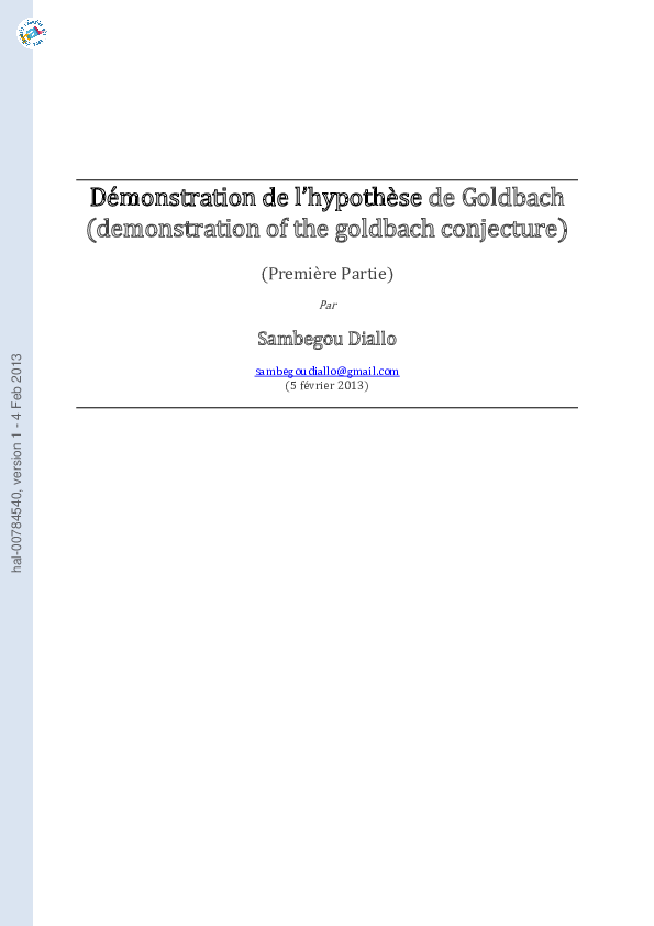 (PDF) Demonstration of the Goldbach Conjecture