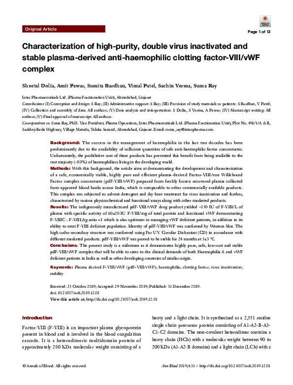 (PDF) Characterization of high-purity, double virus inactivated and ...