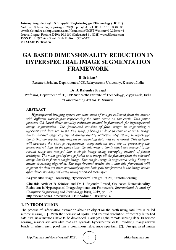 (PDF) GA BASED DIMENSIONALITY REDUCTION IN HYPERSPECTRAL IMAGE ...