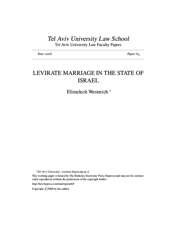 (PDF) Levirate Marriage in the State of Israel: Ethnic Encounter and ...