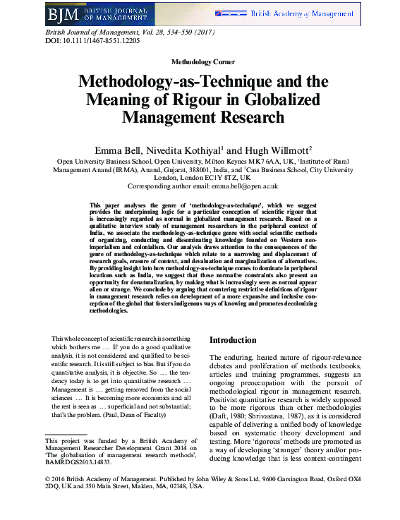 (PDF) Methodology-as-Technique and the Meaning of Rigour in Globalized ...
