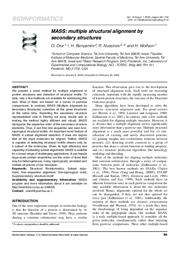 (PDF) MASS: multiple structural alignment by secondary structures