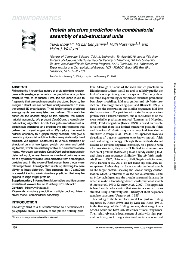 (PDF) Protein structure prediction via combinatorial assembly of sub ...