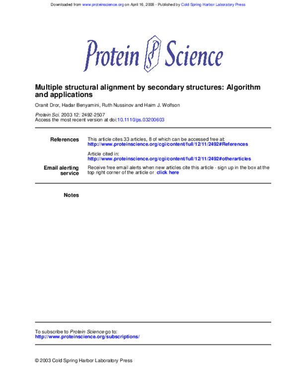 Pdf Multiple Structural Alignment By Secondary Structures Algorithm