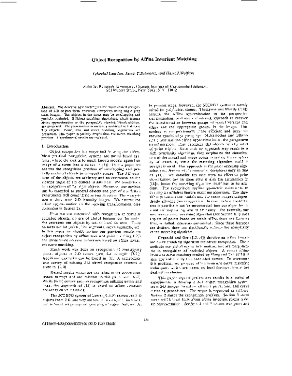(PDF) Object recognition by affine invariant matching