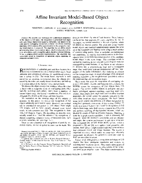 (PDF) Affine invariant model-based object recognition