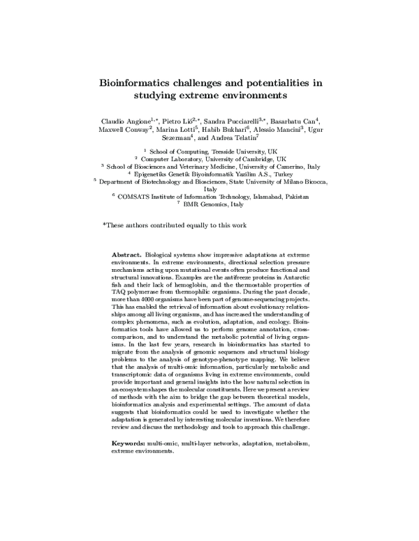 (PDF) Bioinformatics Challenges and Potentialities in Studying Extreme ...