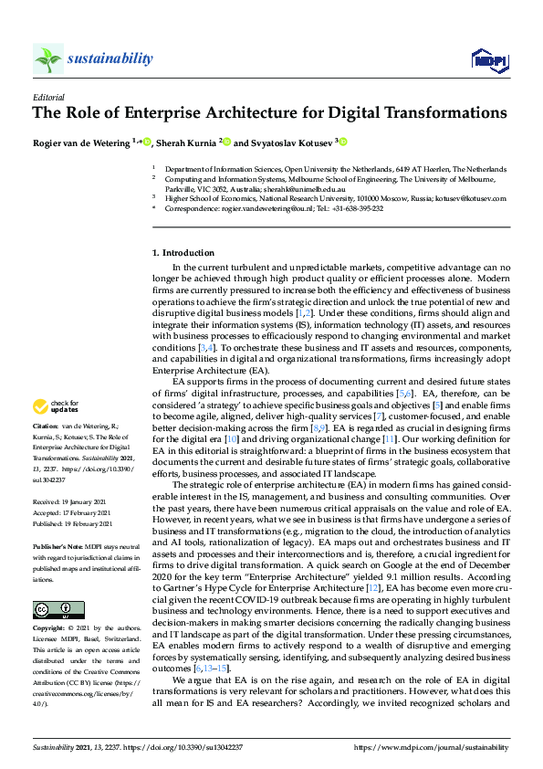 (PDF) The Role of Enterprise Architecture for Digital Transformations