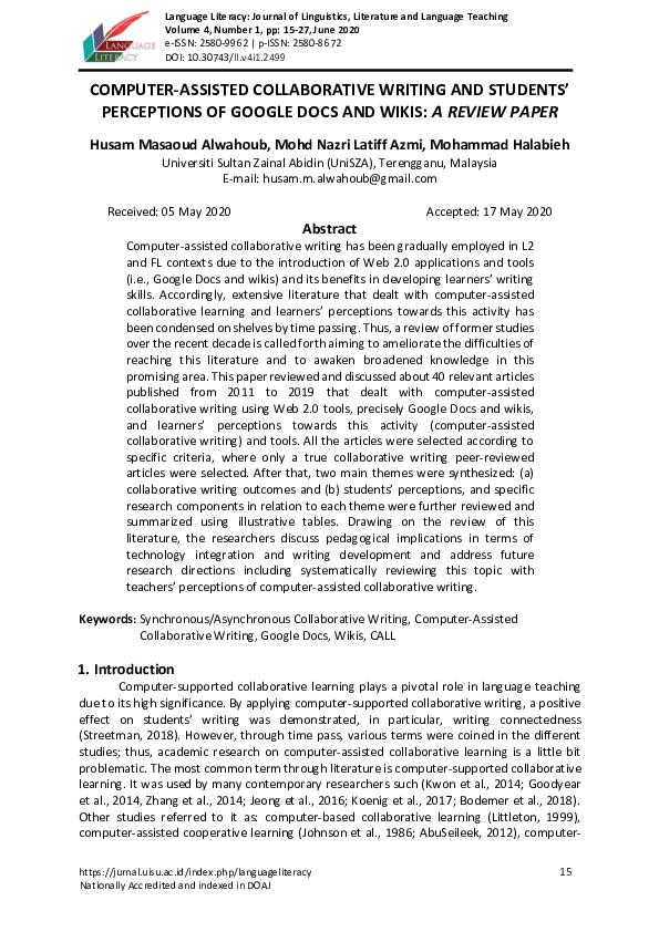 (PDF) Computer-Assisted Collaborative Writing and Students’ Perceptions ...
