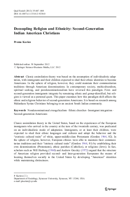 (PDF) Decoupling Religion and Ethnicity: Second-Generation Indian ...
