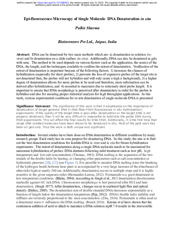 (PDF) Epi-fluorescence Microscopy of Single Molecule DNA Denaturation ...