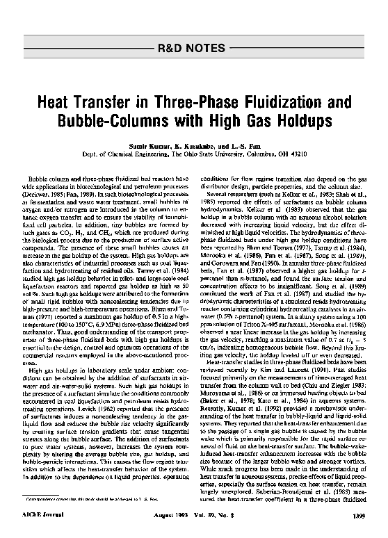(PDF) Heat transfer in three-phase fluidization and bubble-columns with high gas holdups