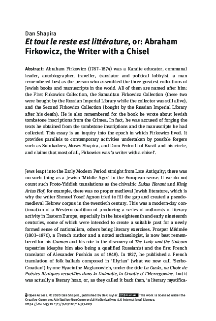 (PDF) Dan Shapira, “Et tout le reste est littérature, or: Abraham ...