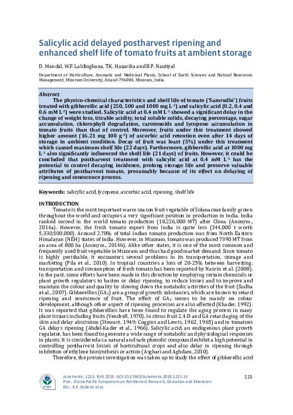 (PDF) Salicylic acid delayed postharvest ripening and enhanced shelf ...