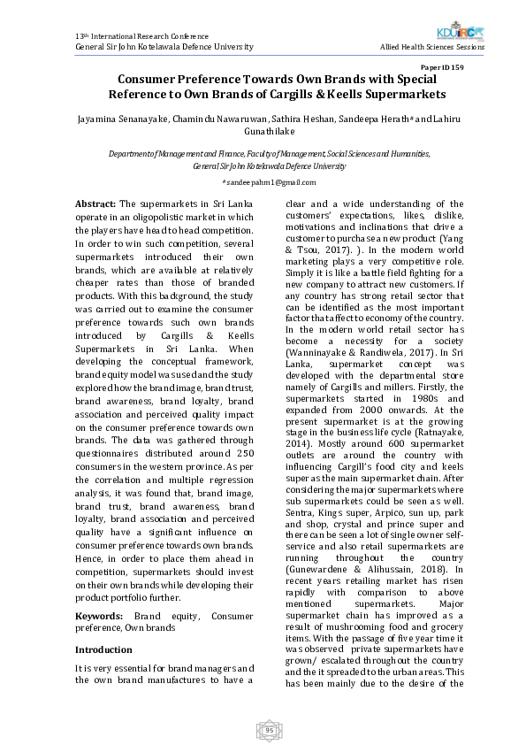 (PDF) Consumer Preference Towards Own Brands with Special Reference to ...
