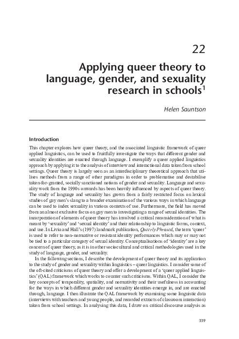 (PDF) Applying queer theory to language and sexuality research in schools