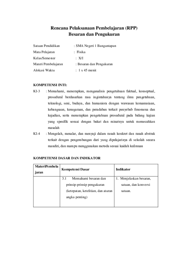 (PDF) Rencana Pelaksanaan Pembelajaran (RPP) Besaran dan Pengukuran
