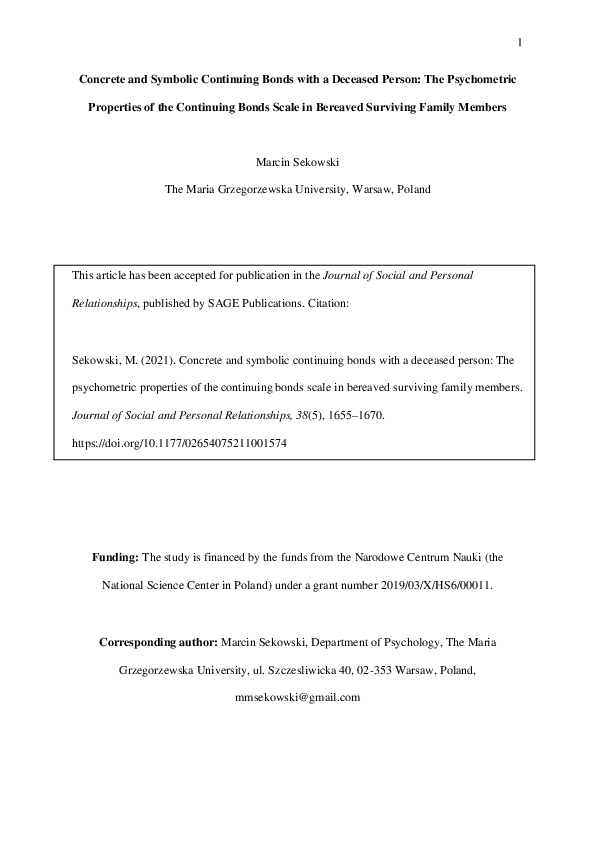 (PDF) Concrete and Symbolic Continuing Bonds with a Deceased Person ...
