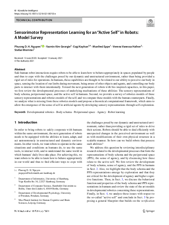 (PDF) Sensorimotor Representation Learning for an Active Self in Robots: A Model Survey