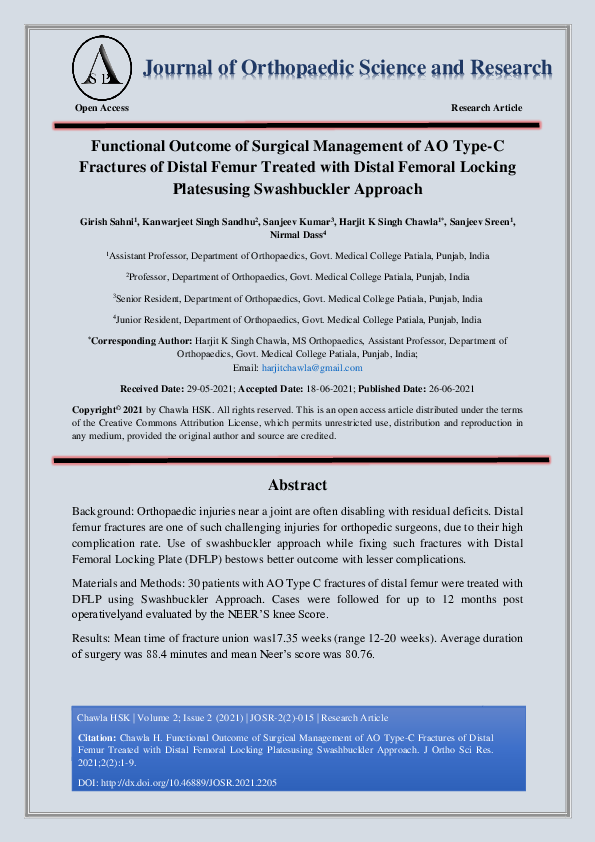 Pdf Functional Outcome Of Surgical Management Of Ao Type C Fractures