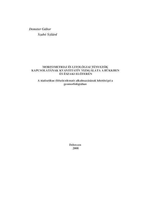 (PDF) Morfometriai és litológiai tényezők kapcsolatának kvantitatív ...