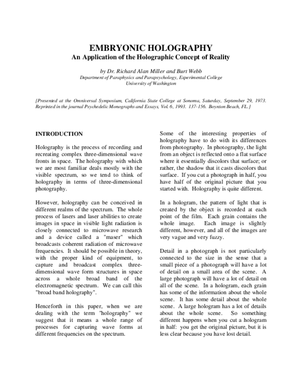 (PDF) An Application of the Holographic Concept of Reality