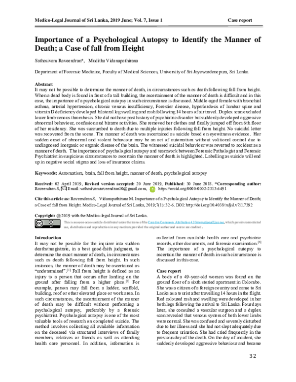(PDF) Importance of a Psychological Autopsy to Identify the Manner of ...