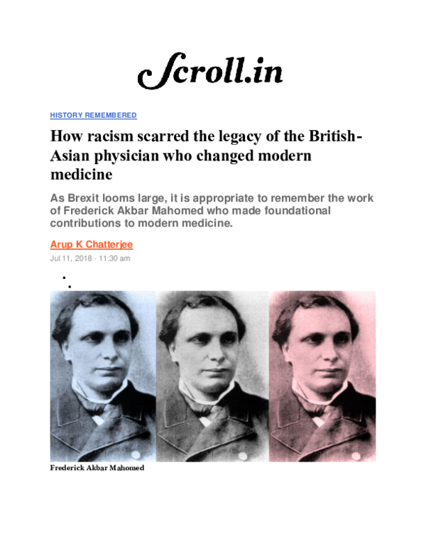 (PDF) Frederick Akbar Mahomed: The British-Asian Muslim physician whose ...