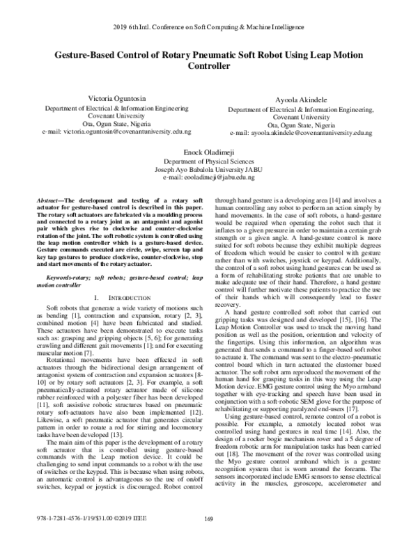 Pdf Gesture Based Control Of Rotary Pneumatic Soft Robot Using Leap Motion Controller
