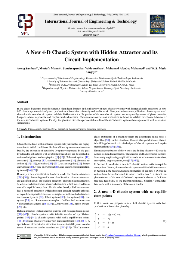 Pdf A New 4 D Chaotic System With Hidden Attractor And Its Circuit Implementation