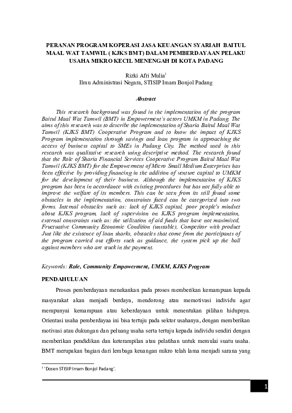 (PDF) PERANAN PROGRAM KOPERASI JASA KEUANGAN SYARIAH BAITUL MAAL WAT ...