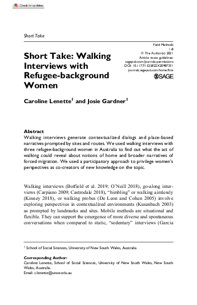 (PDF) Short Take: Walking Interviews with Refugee-background Women