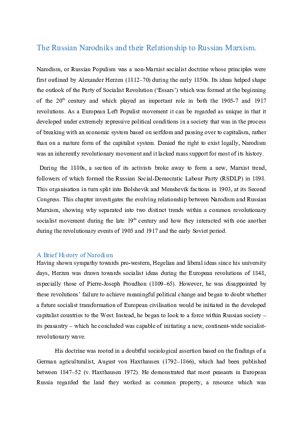 (DOC) The Russian Narodniks and their Relationship to Russian Marxism