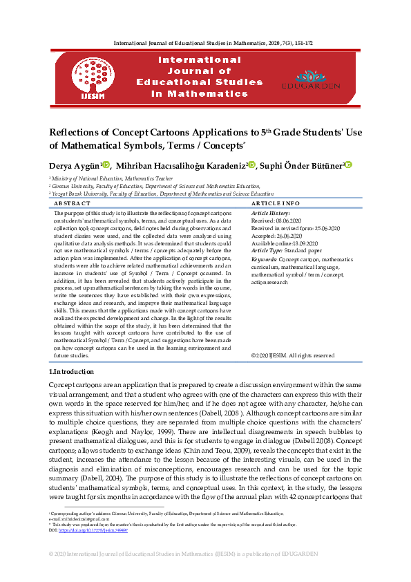 (PDF) Reflections of Concept Cartoons Applications to 5 th Grade ...